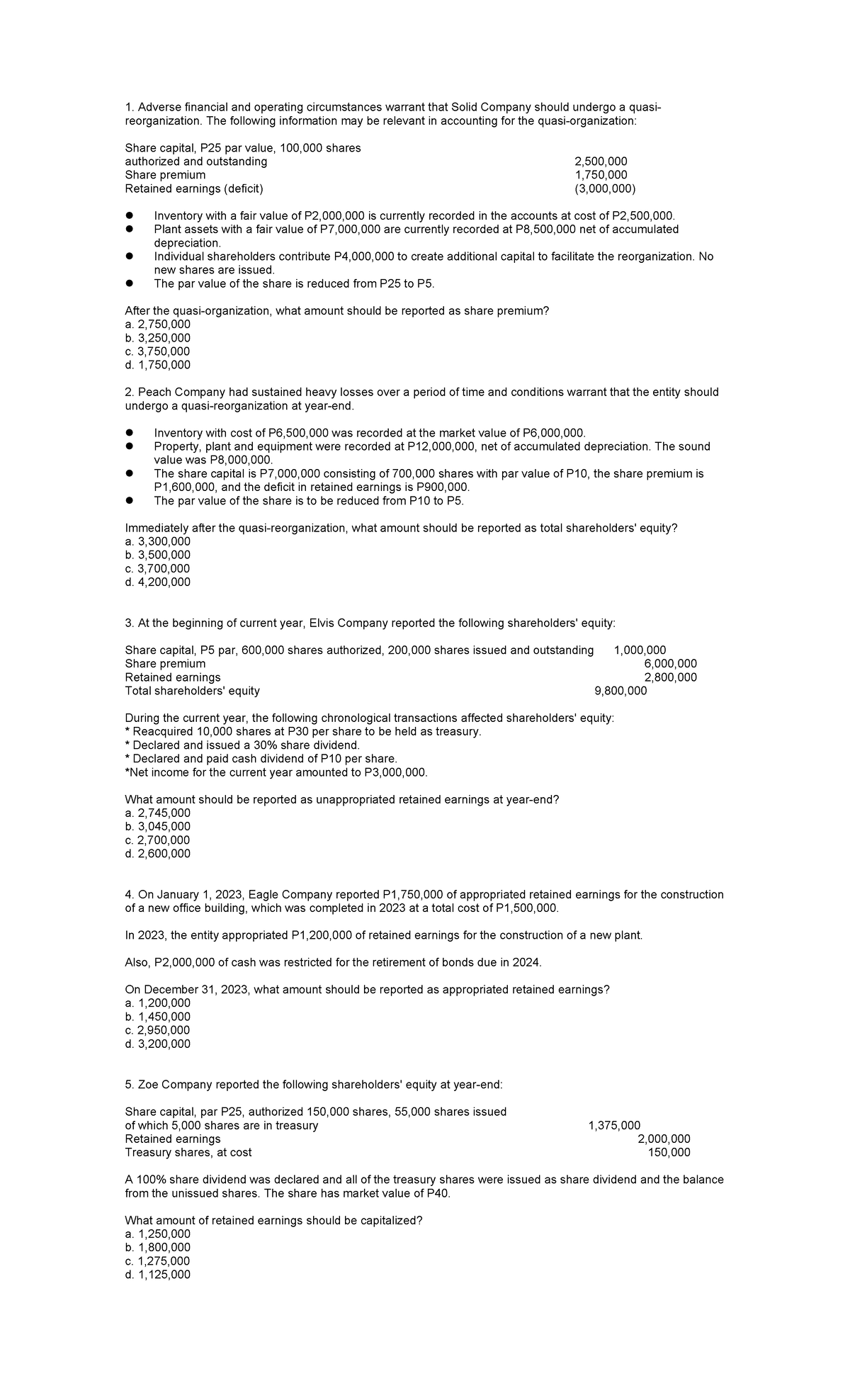 Title: ACC 101: Quasi-Reorganization and Equity Transactions Drill ...