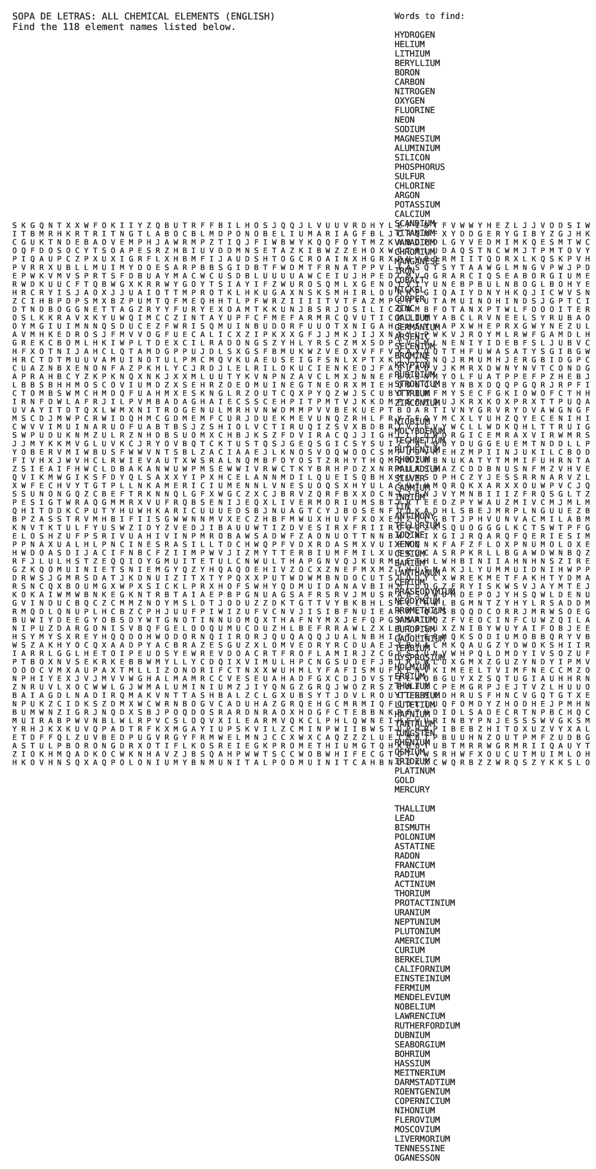 SOPA DE LETRAS: ELEMENTS WORDSEARCH (CHEMISTRY) - Studocu