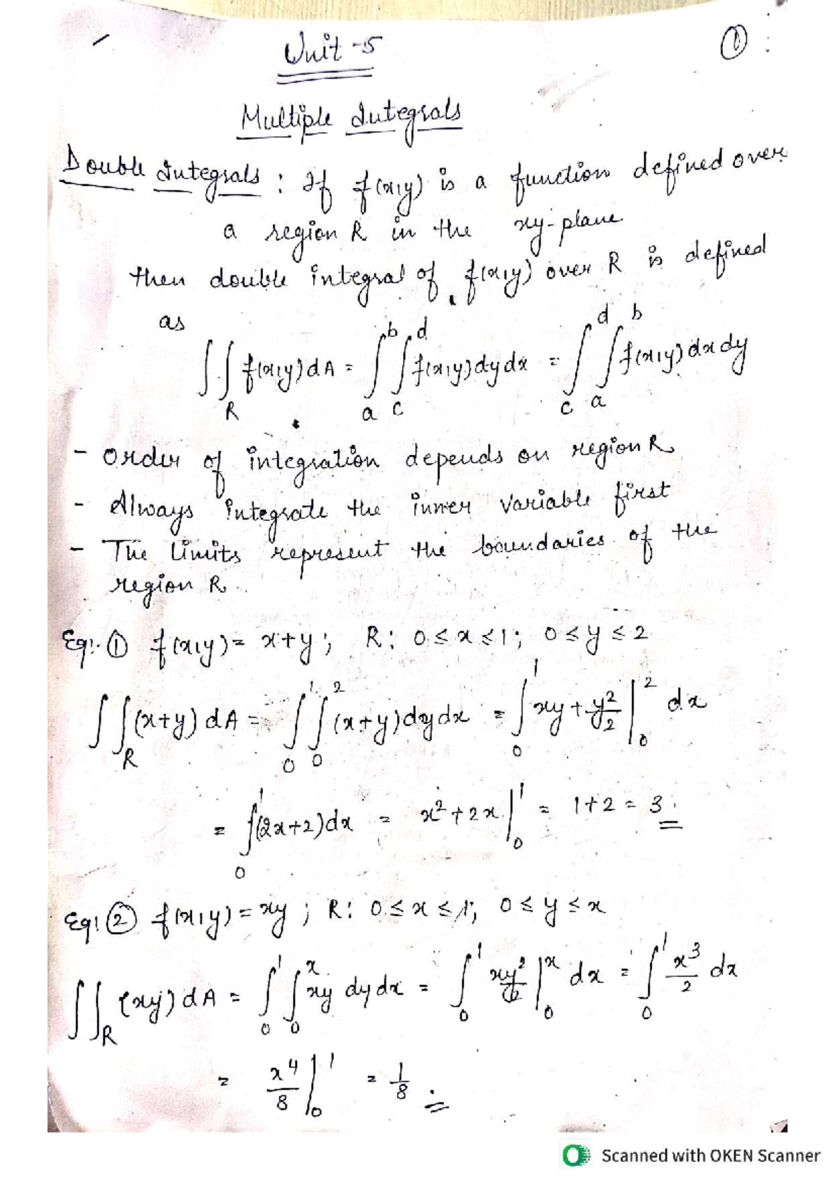 Unit 5 Multiple Integrals: Understanding Double Integrals and ...