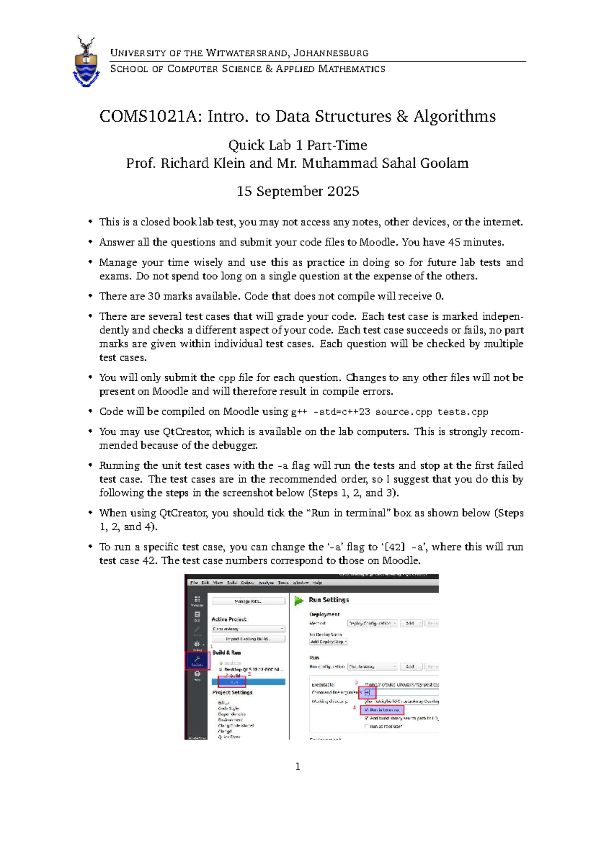 COMS1021A: Quick Lab 1 - Data Structures & Algorithms - Studocu