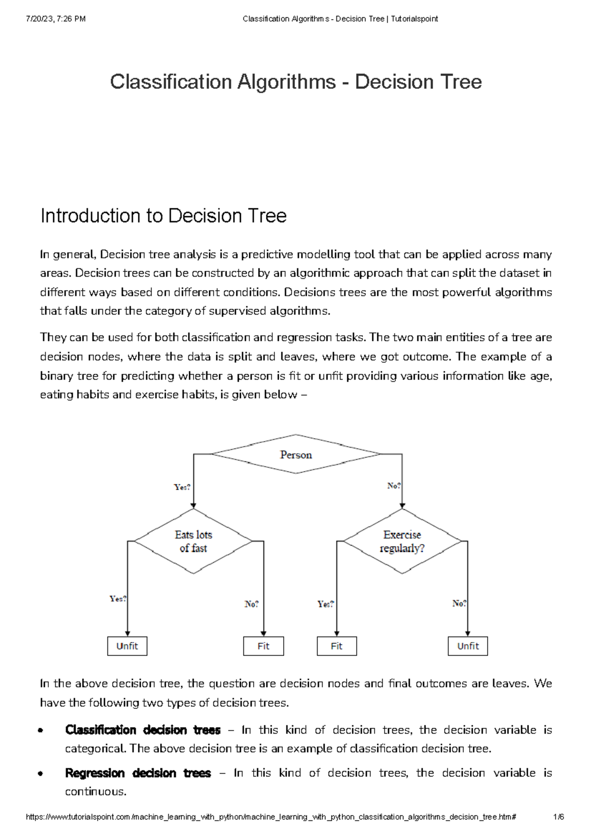 Classification Algorithms - Decision Tree Tutorialspoint - Classification Algorithms - Decision ...