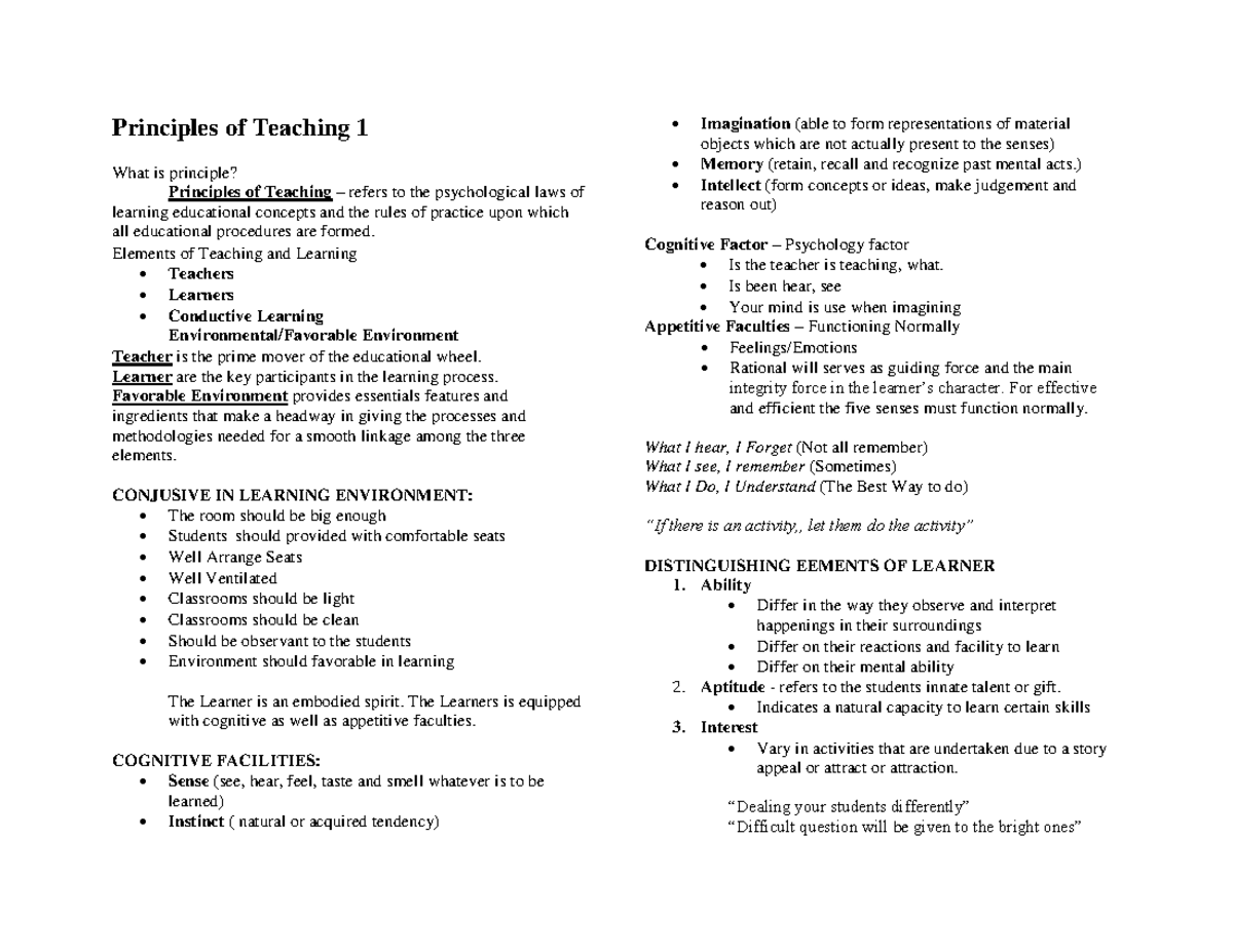 Principles of Teaching 1: Understanding Learning and Teaching Dynamics ...