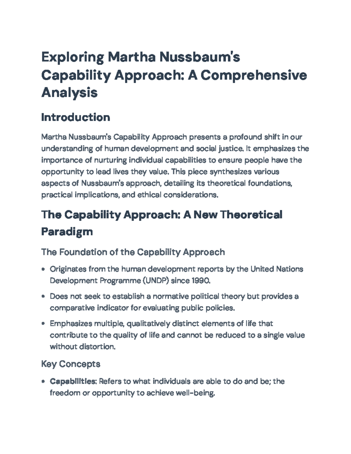 Exploring Martha Nussbaum's Capability Approach: Key Concepts ...