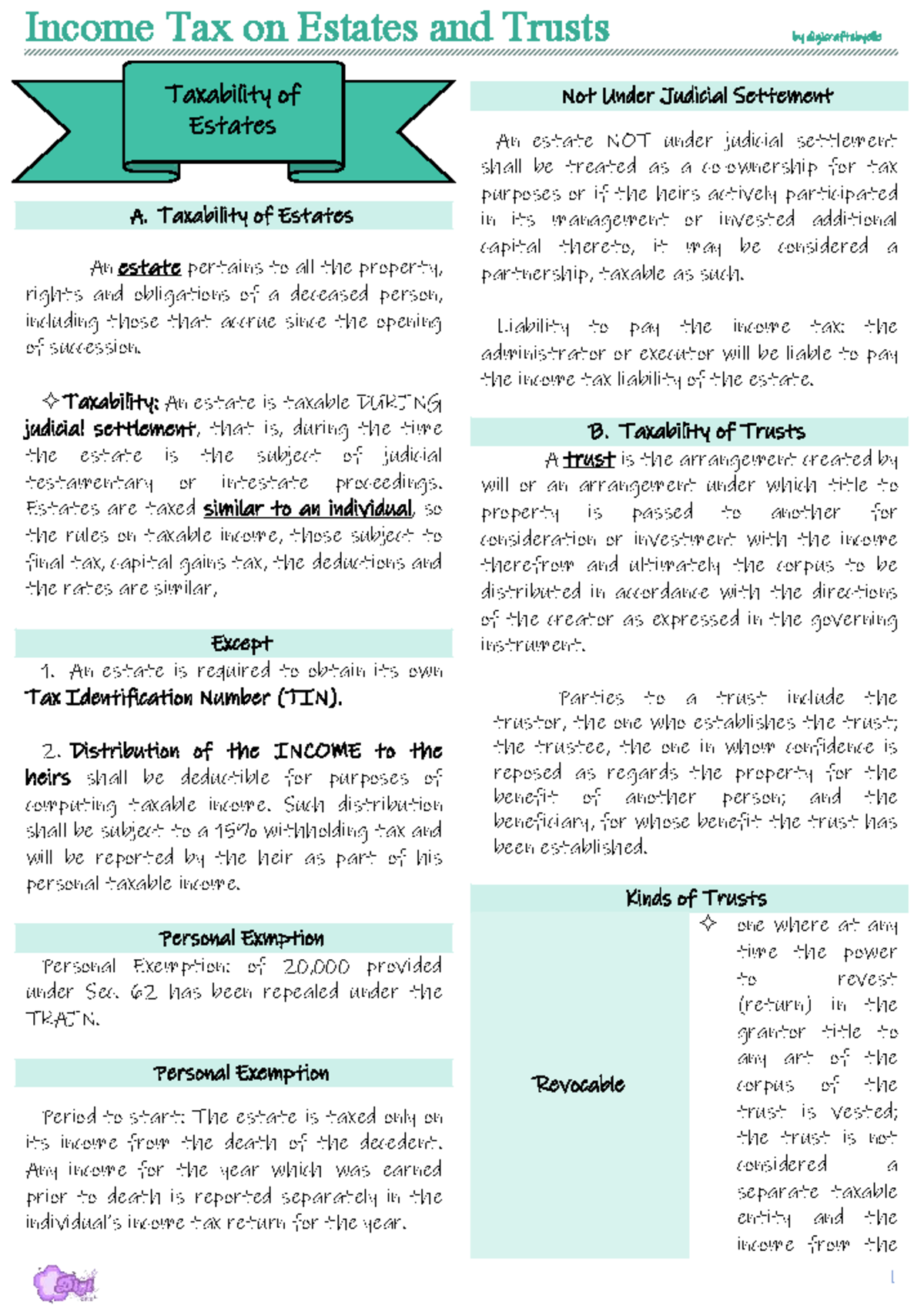 Income Tax on Estates and Trusts: Taxability Overview and Rules - Studocu
