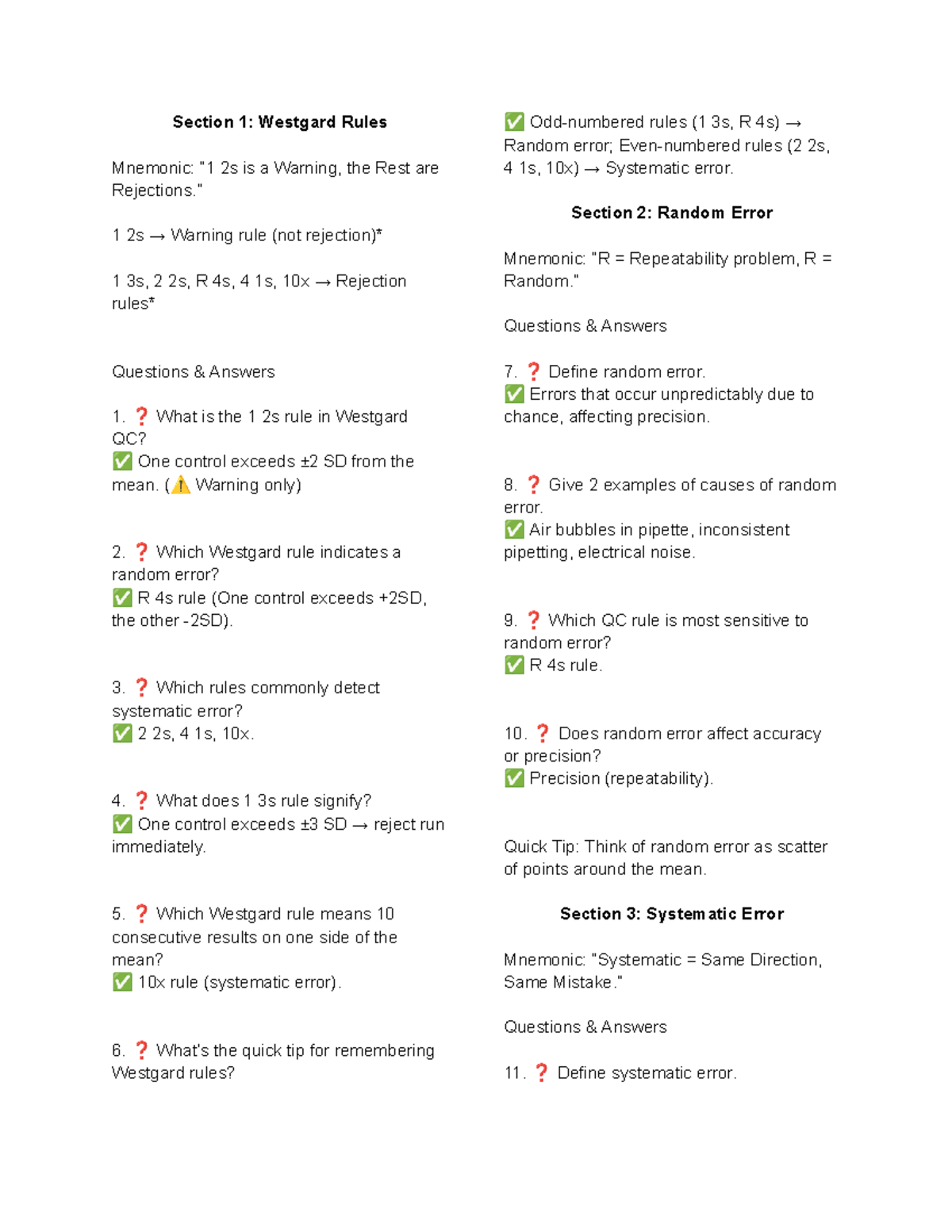 Westgard Rules: Understanding Systematic & Random Errors - Studocu