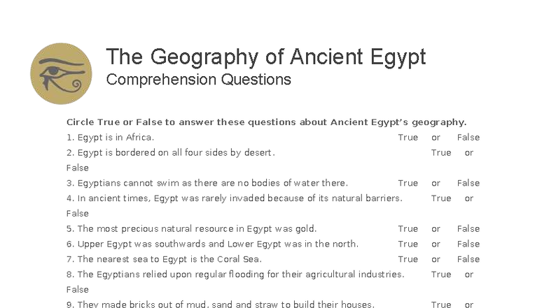 Ancient Egypt Geography Quiz: True or False Questions - Studocu