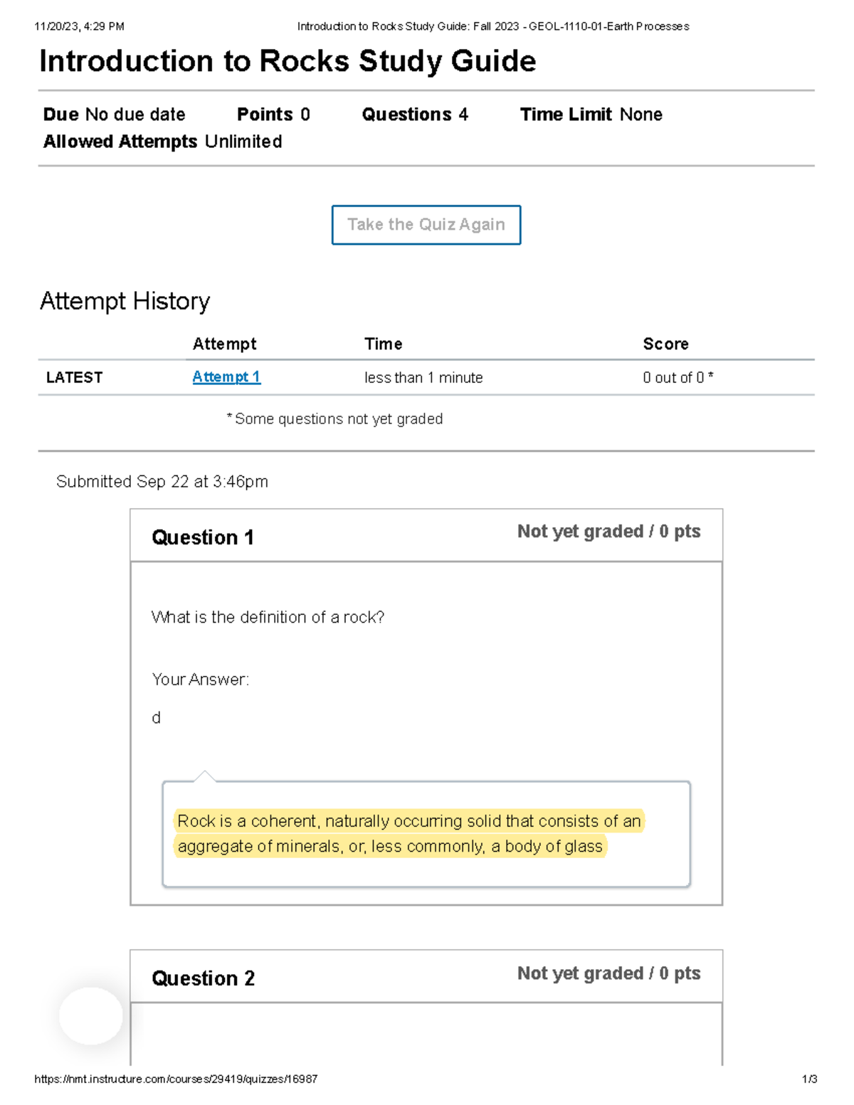 Introduction to Rocks Study Guide - GEOL-1110-01-Fall 2023 - Studocu
