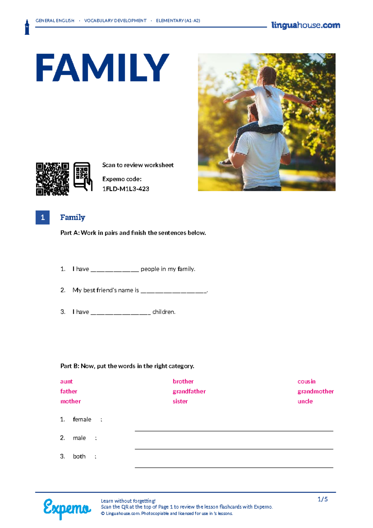Elementary Family Vocabulary Development (A1-A2) Worksheet - Studocu