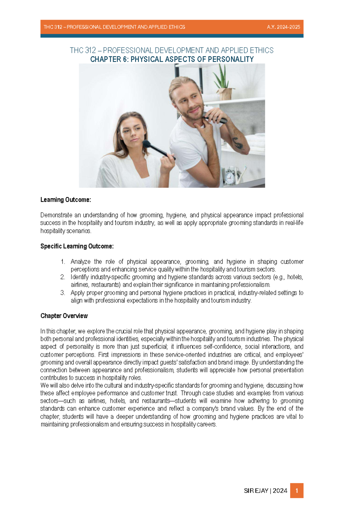 THC 312 - Chapter 6: Importance of Physical Grooming in Hospitality ...