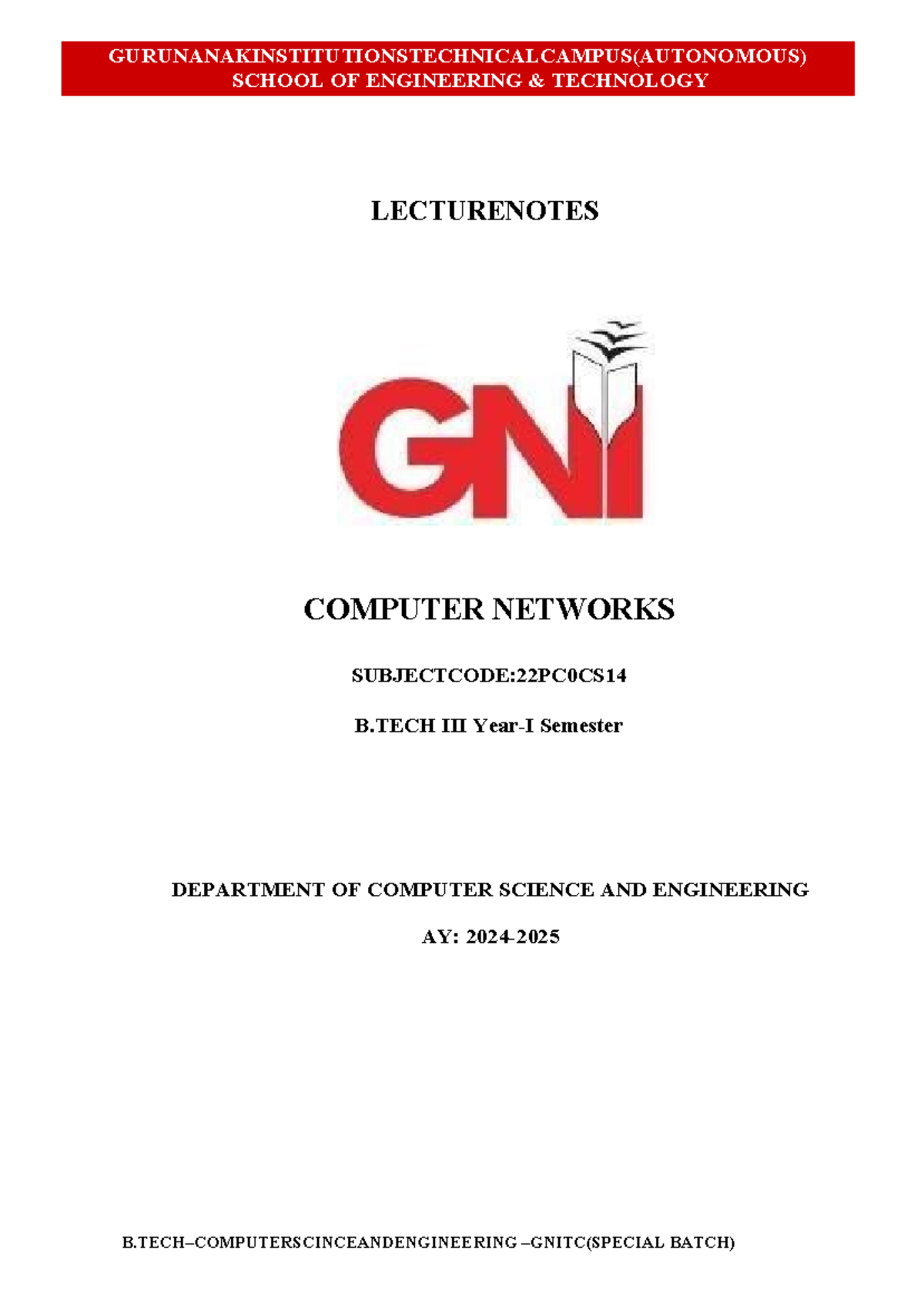 Computer Networks Lecture Notes - 22PC0CS14 Unit 3 - Studocu