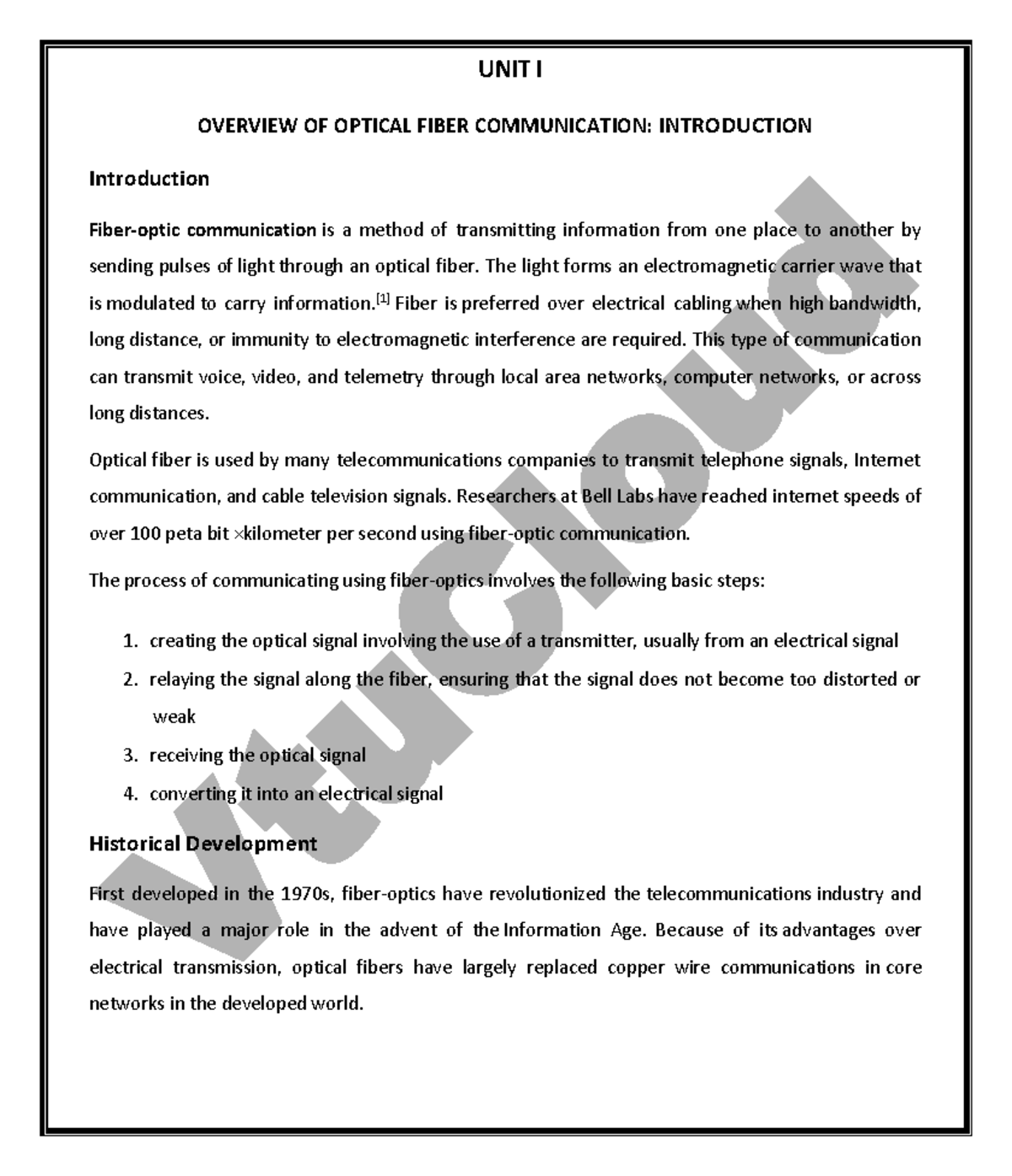 UNIT I: OVERVIEW OF OPTICAL FIBER COMMUNICATION (ENG 101) - Studocu