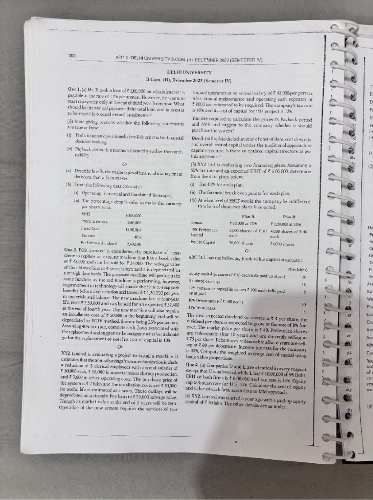 400 APP. II: DELHI UNIVERSITY B.COM. (H) DEC 2023 SEM IV - Previous ...