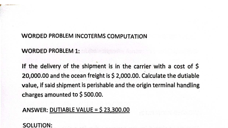 WORDED PROBLEMS ON INCOTERMS COMPUTATION FOR CUSTOMS VALUE - Studocu