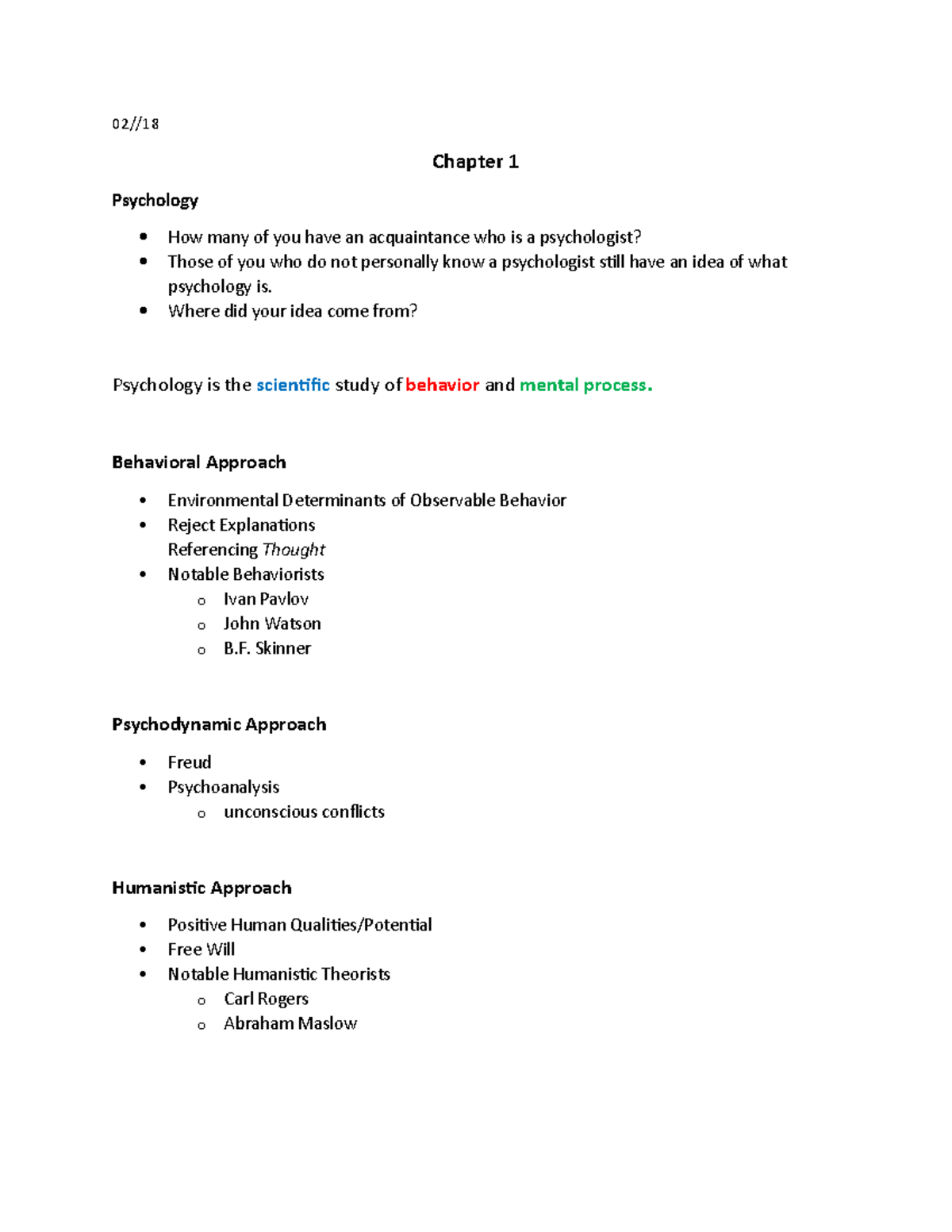 PSY 100 Chapter 1 PSYCHOLOGY and Chapter 2 THE BRAIN AND BEHAVIOR - 02 ...