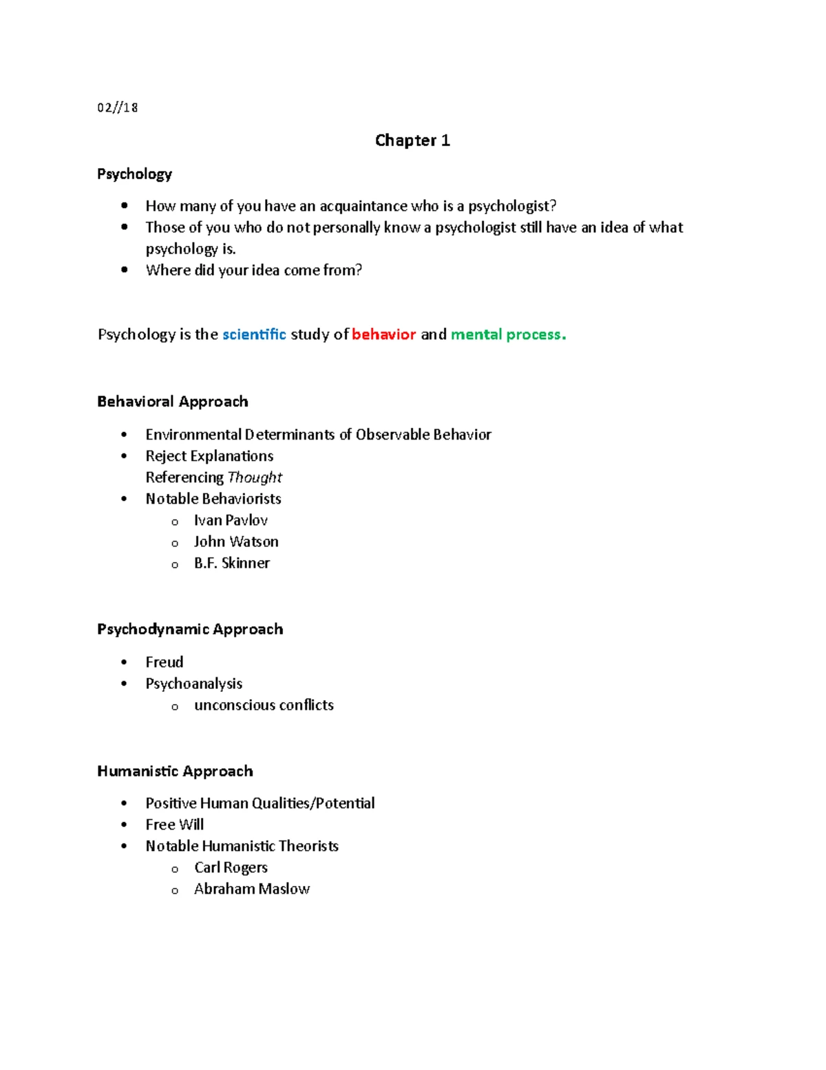 PSY 100 Chapter 1 PSYCHOLOGY and Chapter 2 THE BRAIN AND BEHAVIOR - 02 ...