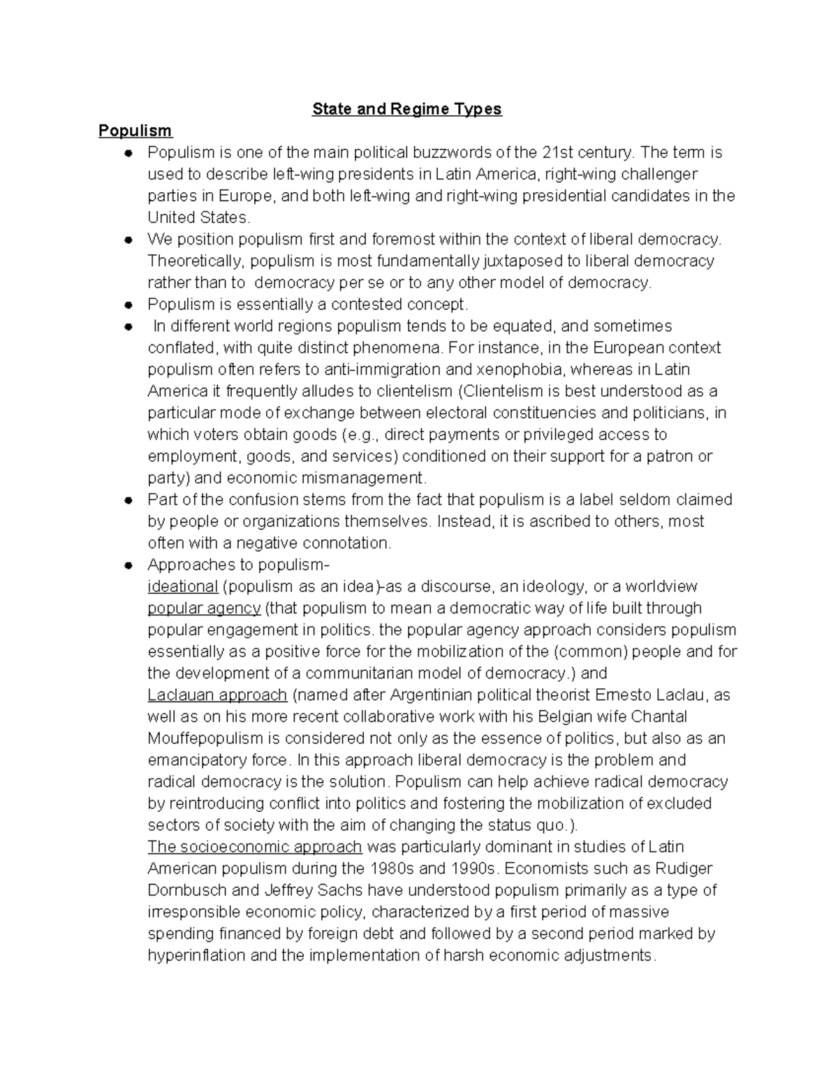 State and Regime Types: Understanding Populism in Modern Politics - Studocu