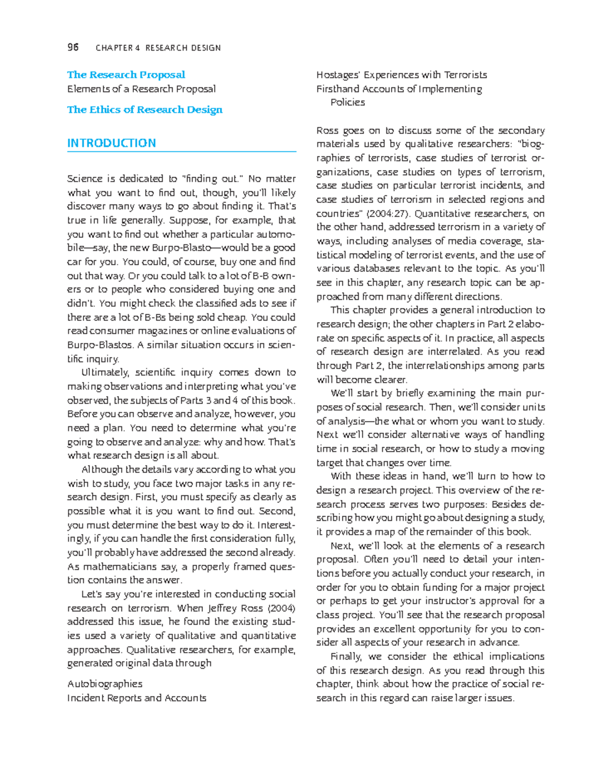 96 RESEARCH DESIGN: Elements & Ethics of Proposals (Chapter 4) - Studocu