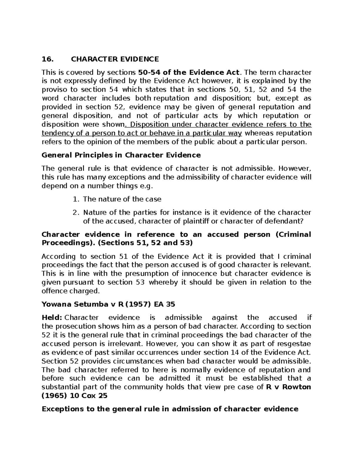 Character Evidence Under the Evidence Act: Sections 50-54 Explained ...
