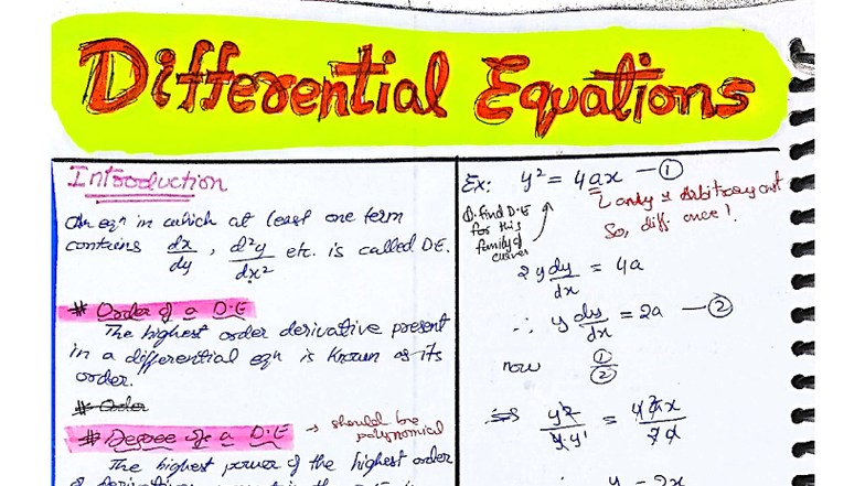 Differential Equations - Short Notes (ID 101) - Studeersnel