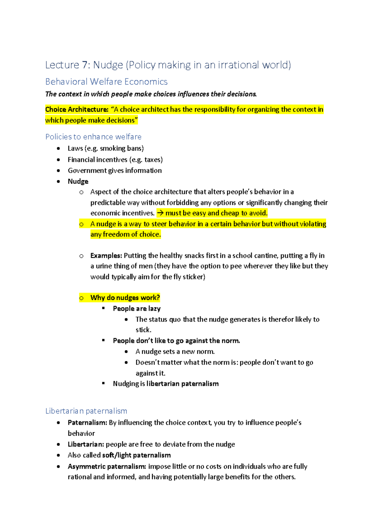 BEH 210: Lecture 7 - Nudge & Behavioral Welfare Economics Insights ...