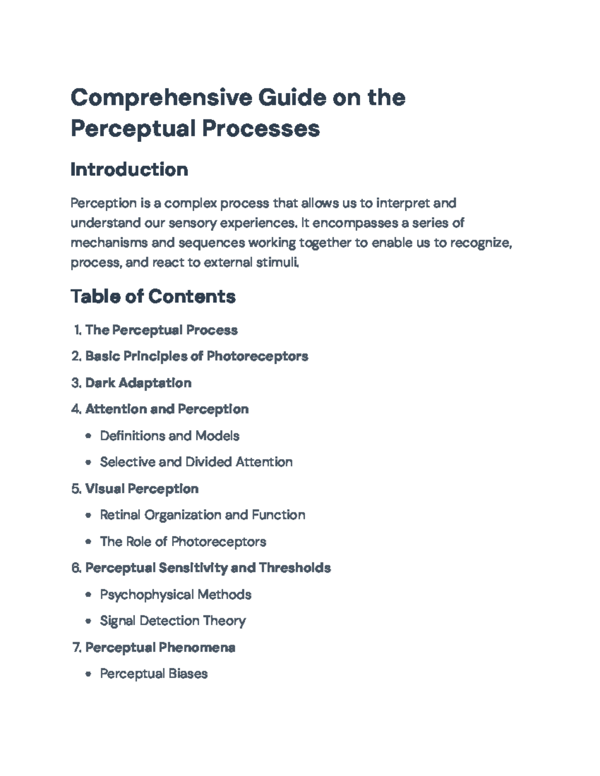 Comprehensive Guide on Perceptual Processes (PSY 101) - Comprehensive ...