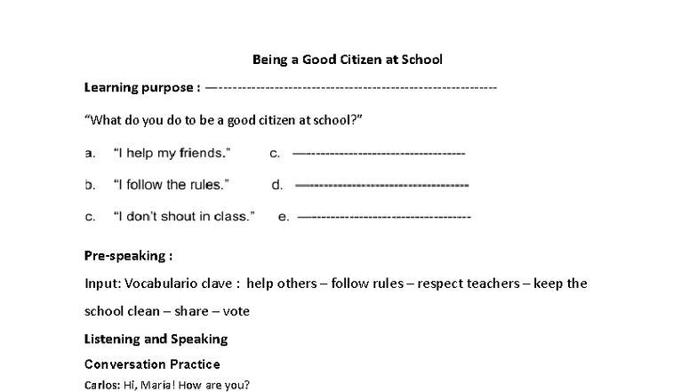 COMO SER UN BUEN CIUDADANO EN LA ESCUELA: LECCIONES Y PRÁCTICAS - Studocu