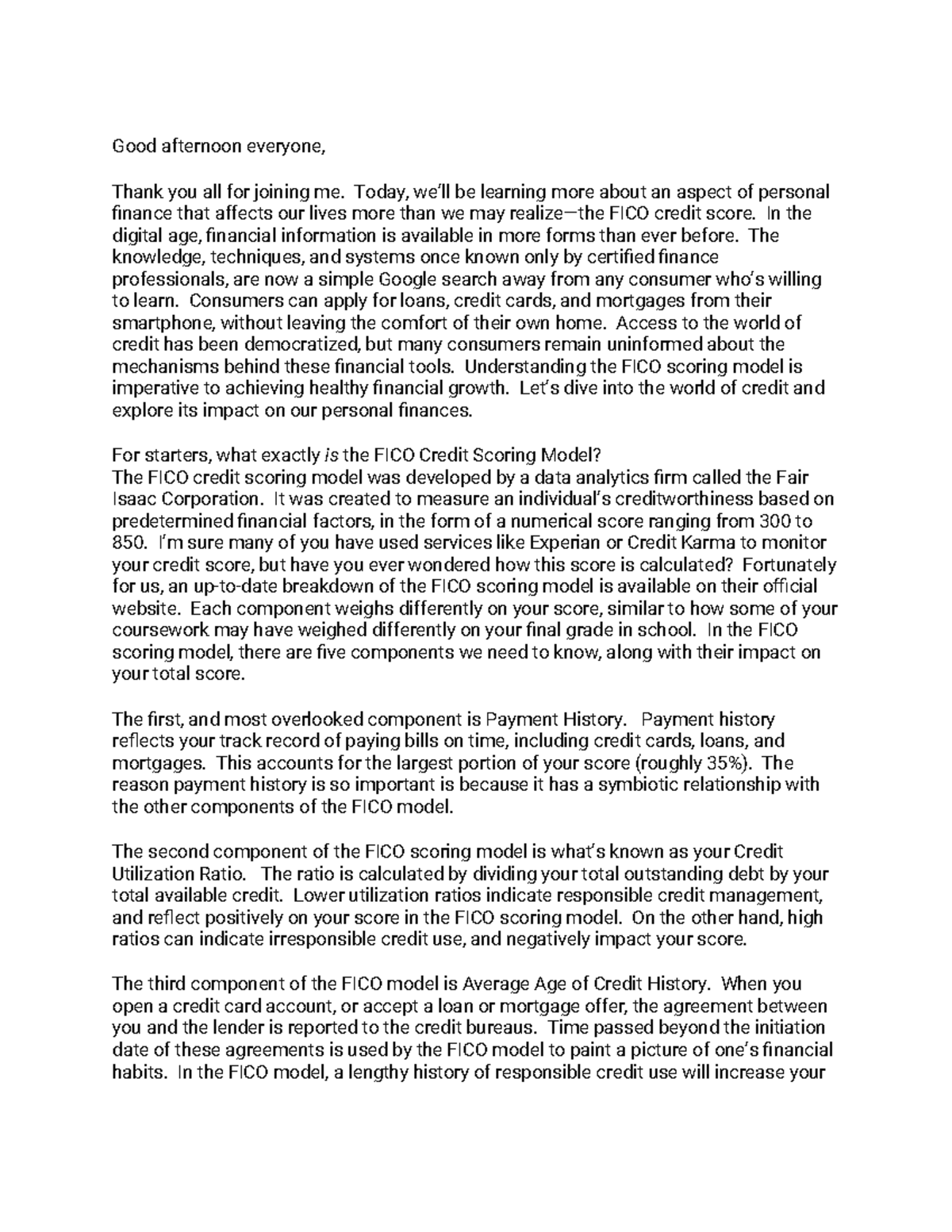 Understanding FICO Credit Scores: An Informative Speech Touchstone ...