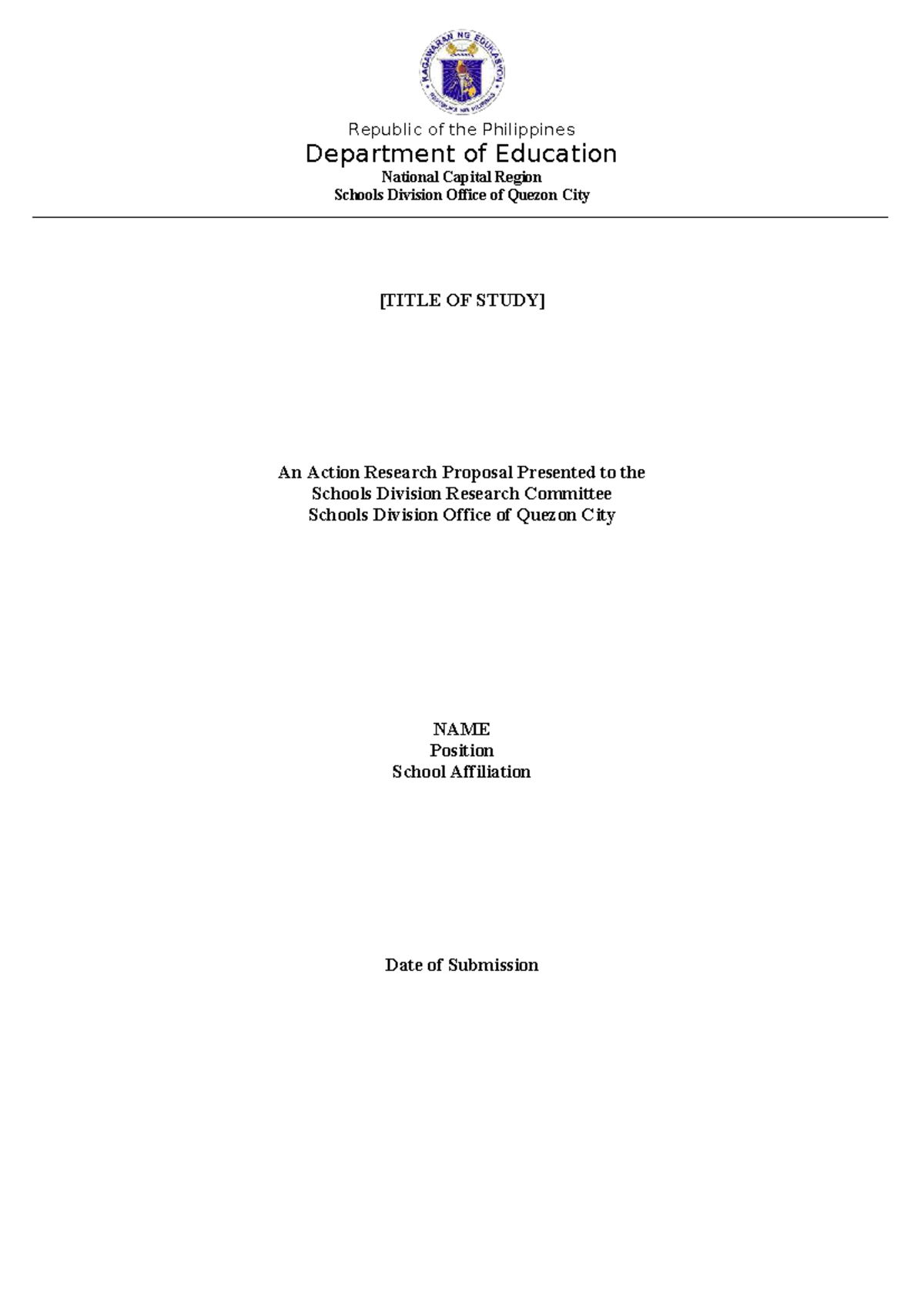 Action Research Proposal Template for DepEd NCR Schools Division - Studocu