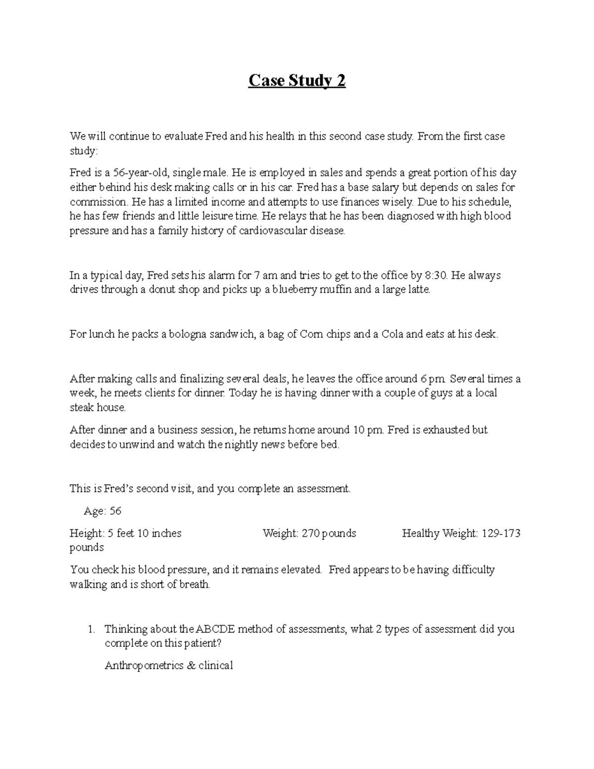 Case Study 2: Evaluating Fred's Health & Dietary Recommendations - Studocu