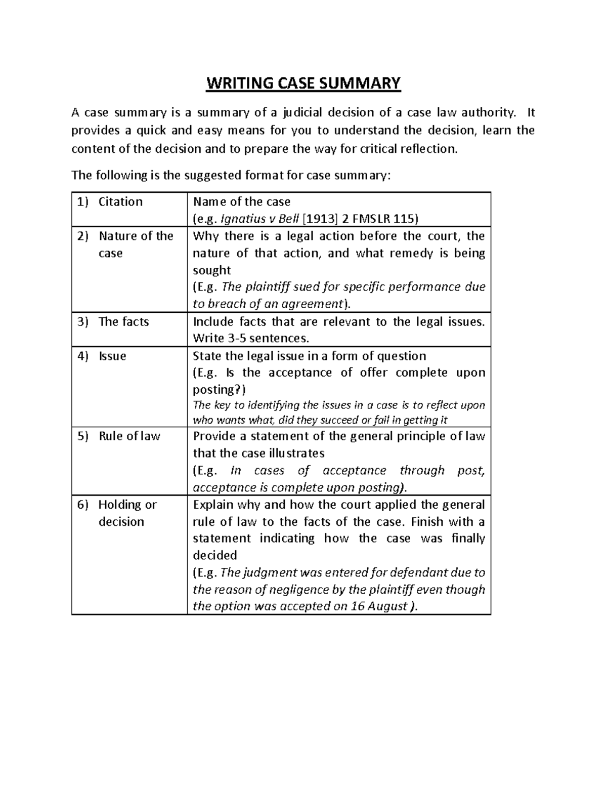 Case Summary Writing Guide for Law Students - Sample Case Analysis ...