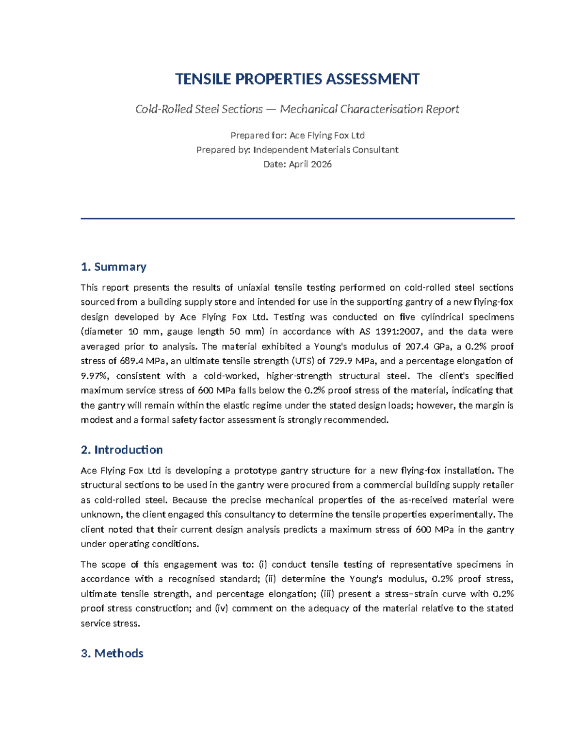TENSILE PROPERTIES REPORT AS 1391:2007 for Ace Flying Fox Ltd - Studocu