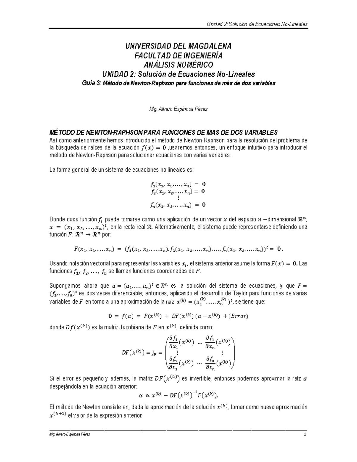 Guía 4: Método de Newton-Raphson en Varias Variables - Aplicaciones - Studocu