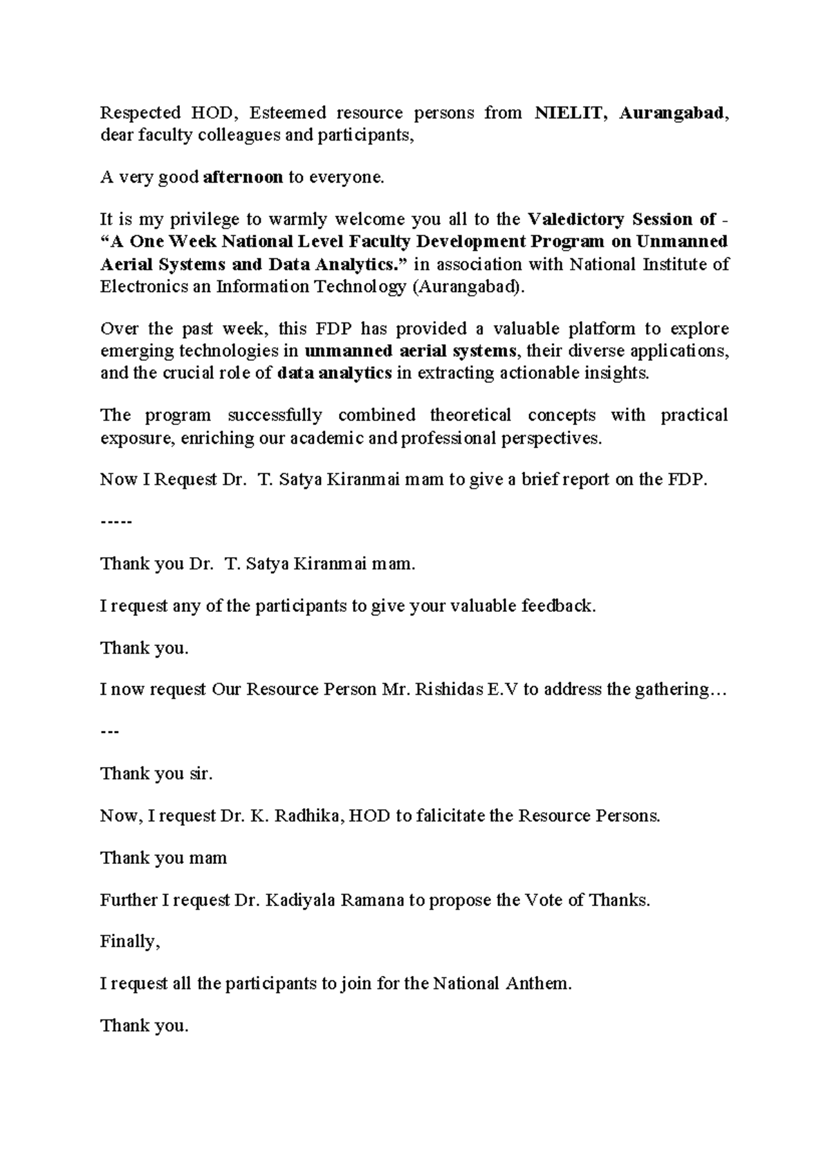 Valedictory Session Report: FDP on Unmanned Aerial Systems - Studocu