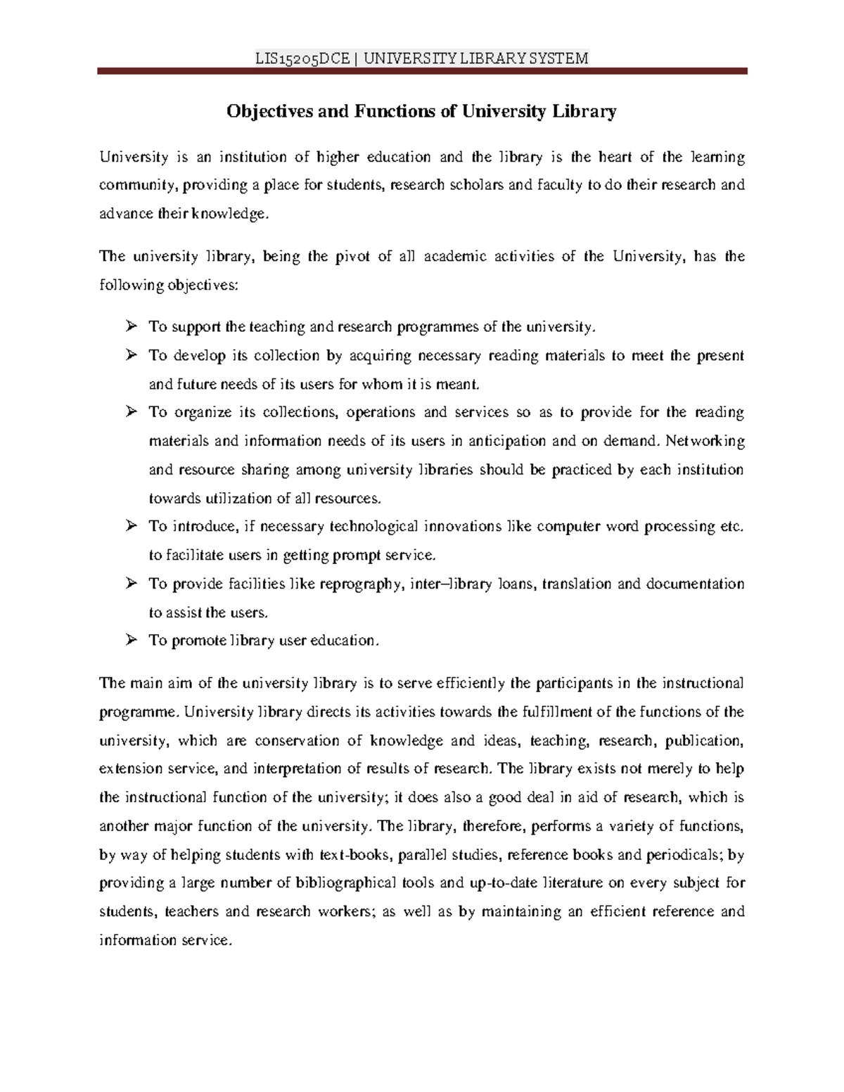 LIS15205DCE | Objectives & Functions of University Libraries - Studocu