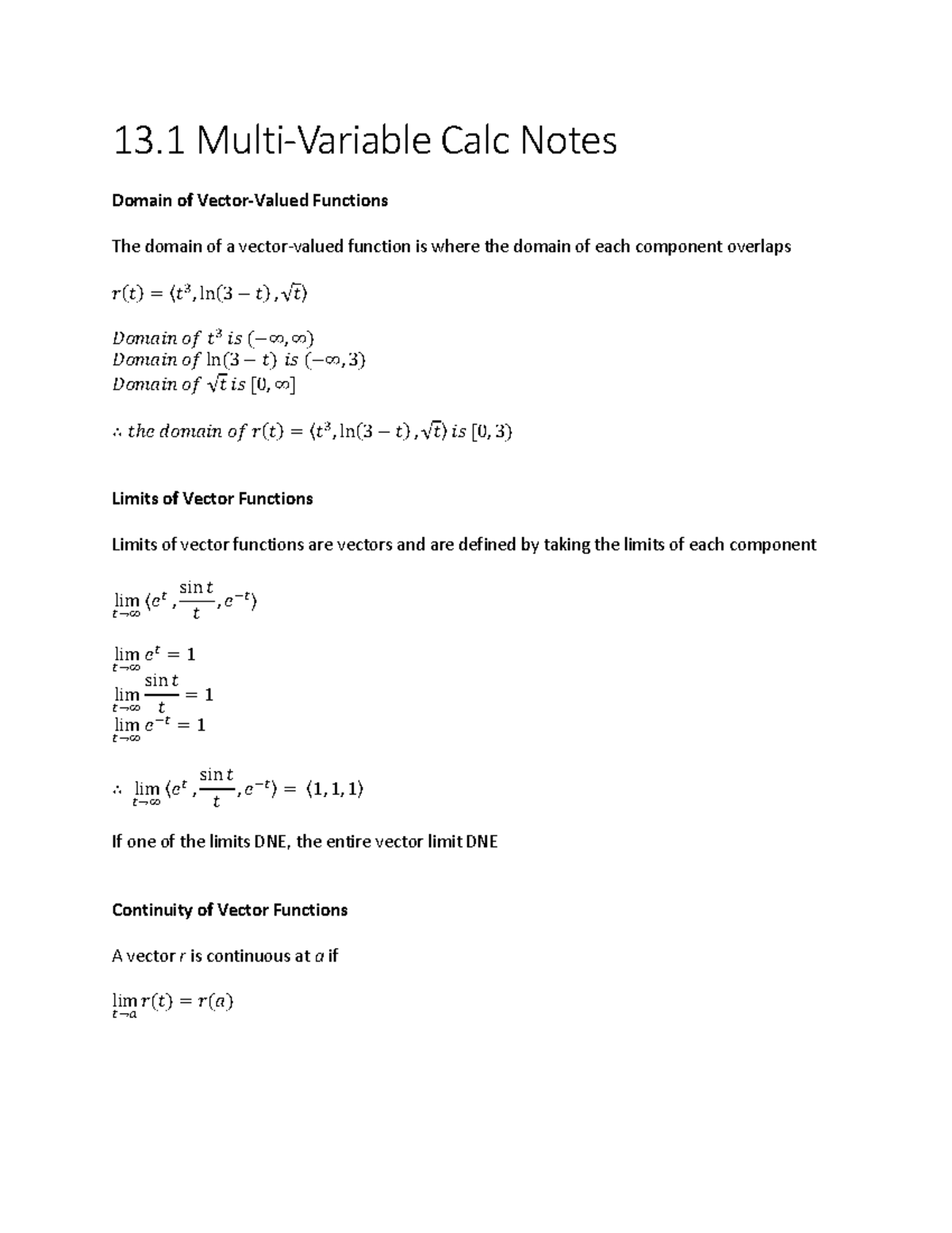 Multivariable Calculus MATH 213 Chapter 13 Study Notes - Studocu