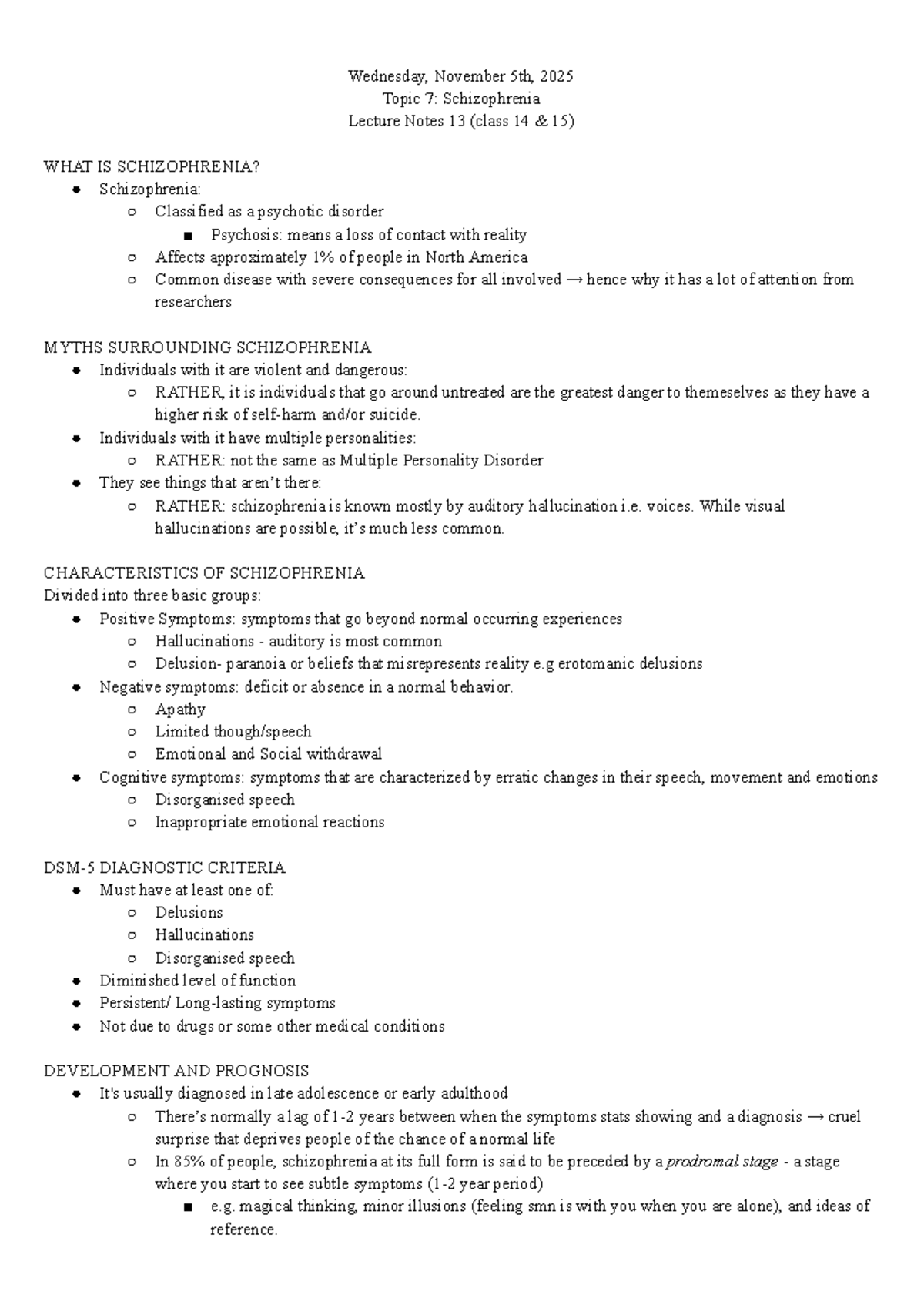 Neuro 1202-A-3: Lecture Notes on Schizophrenia (Topic 7) - Studocu