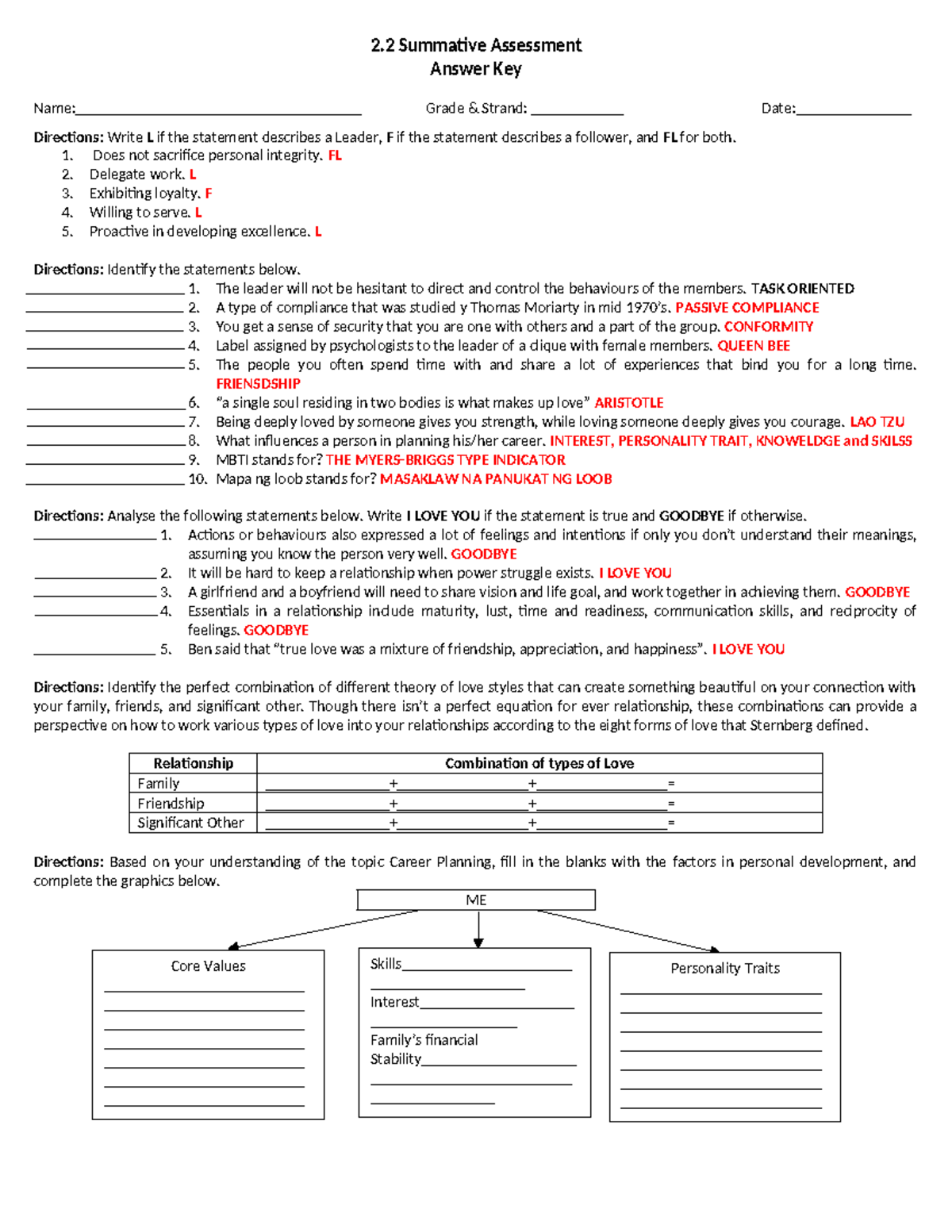 2 - Personal Development Summative Assessment Answers & Key - Studocu