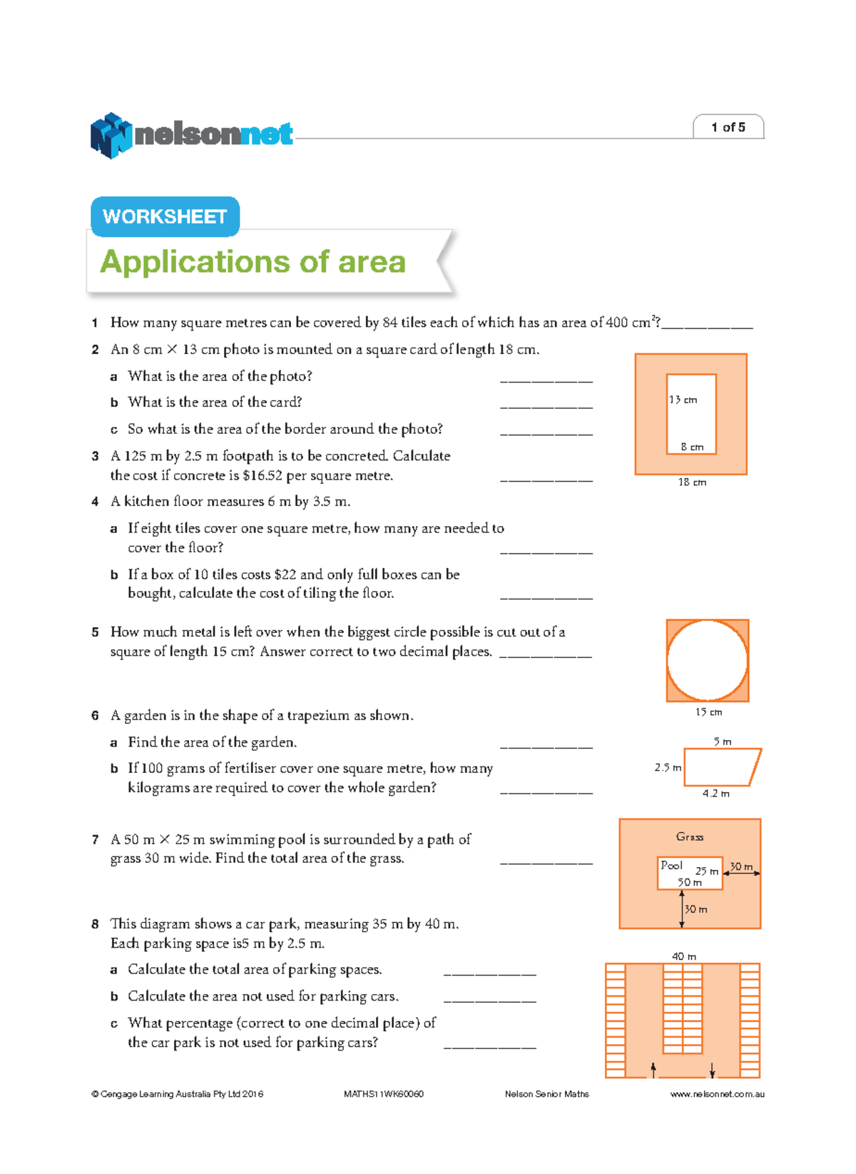 MATHS11WK60060 Applications of Area - Revision Worksheet - Studocu