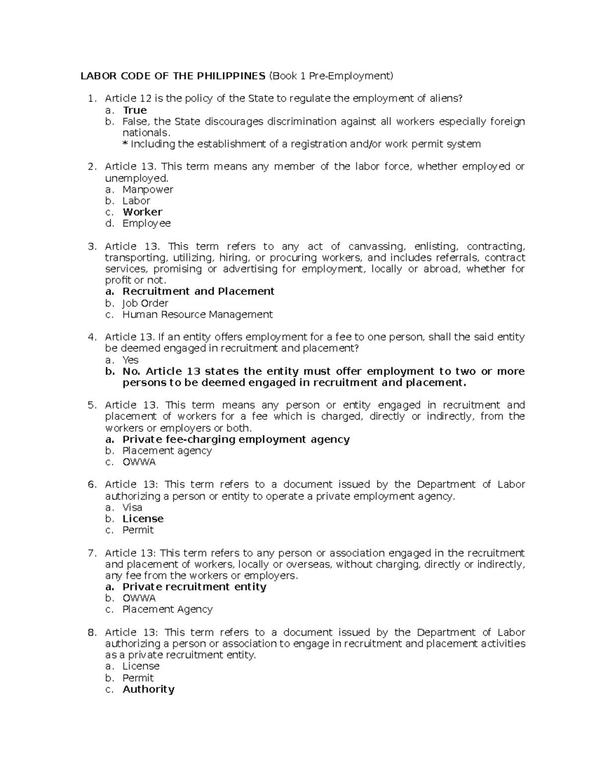 CHRA Practice Test - Philippine Labor Code Book 1 Questions - Studocu