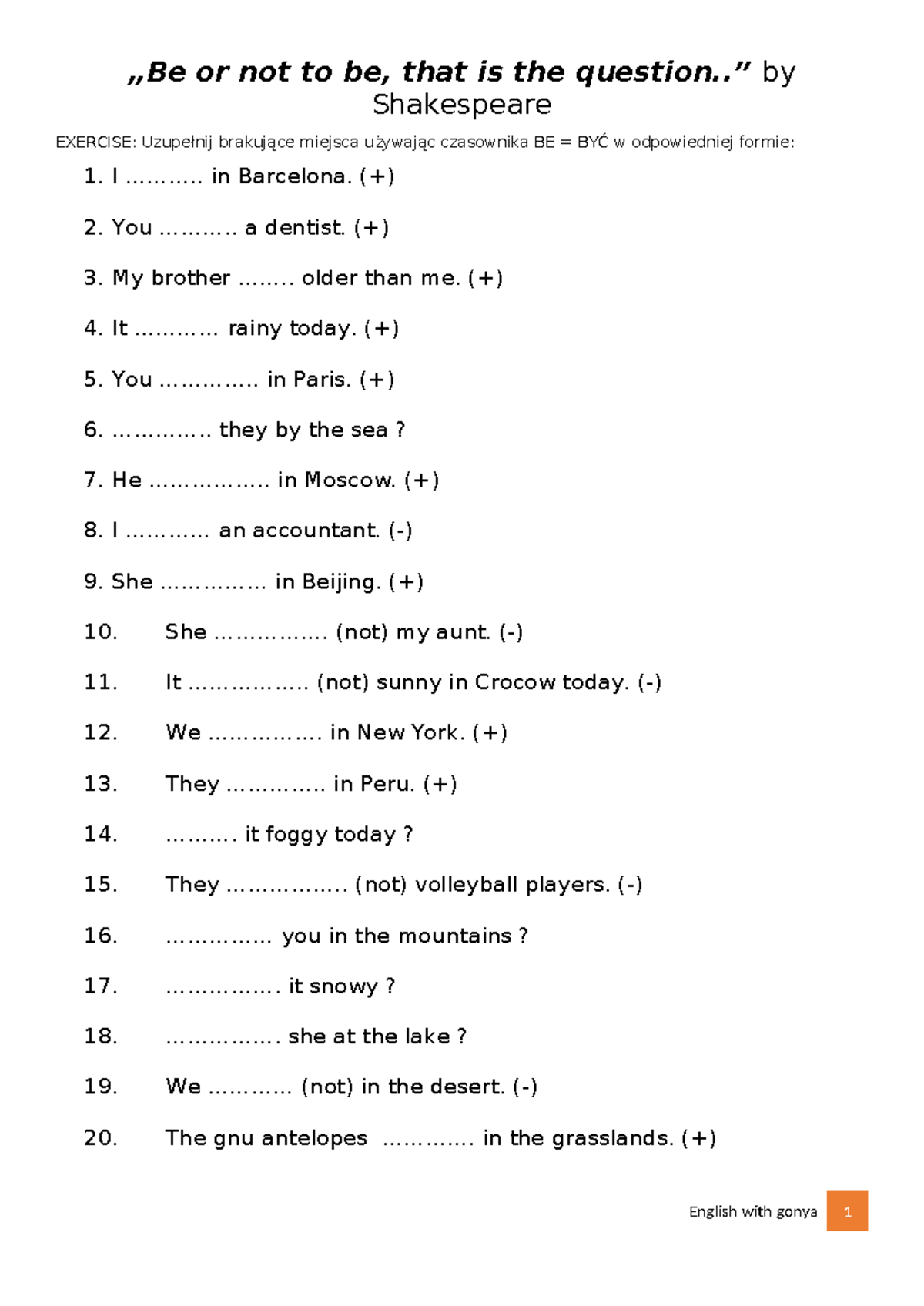 Shakespeare Exercise: Fill in the Blanks with BE Verb Forms - Studocu