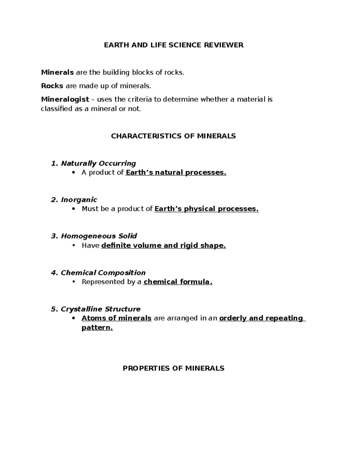 Earth and Life Science Reviewer Q1: Understanding Minerals and Their ...