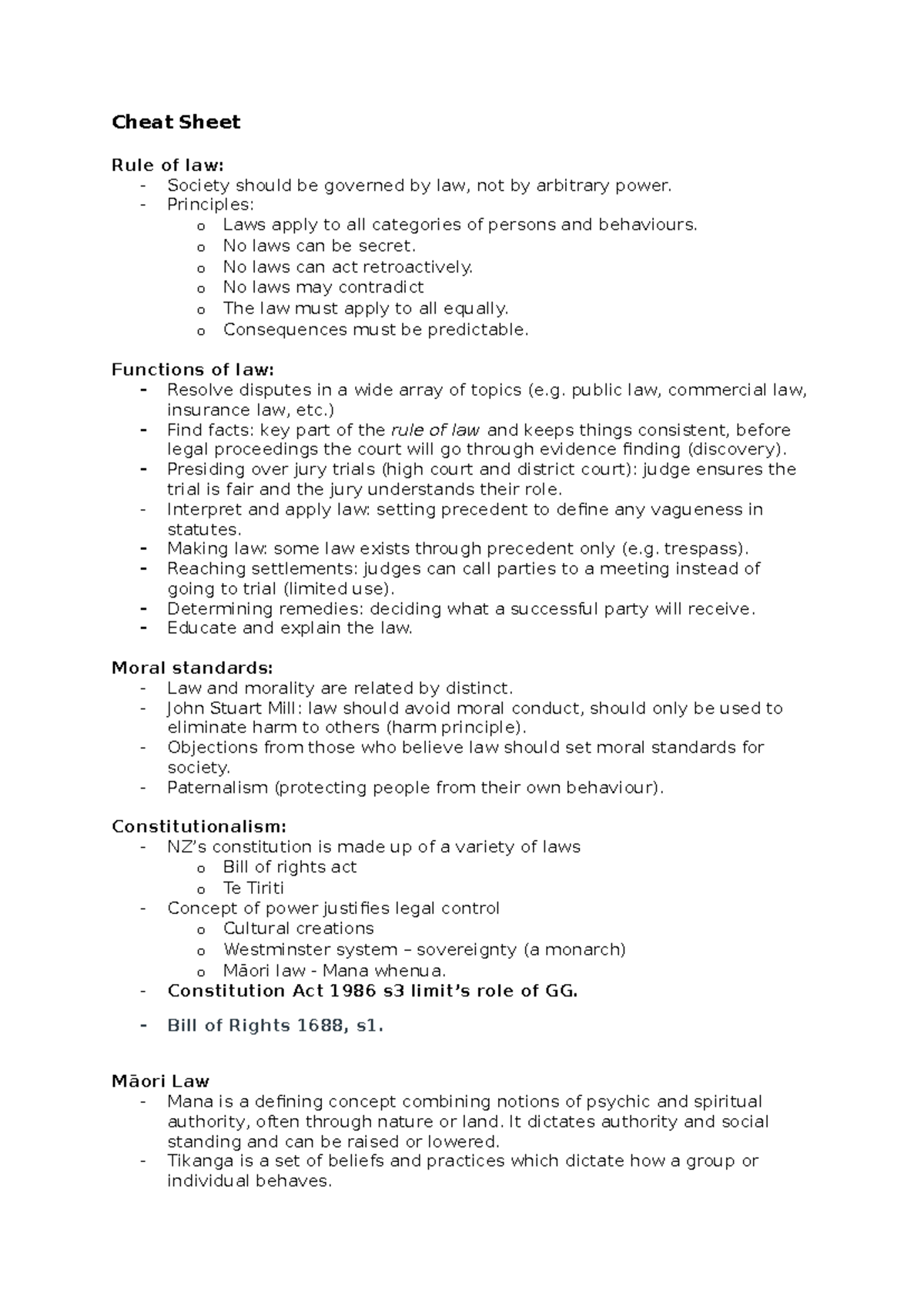 Laws 121 Final Exam Cheat Sheet: Key Concepts & Legal Principles - Studocu