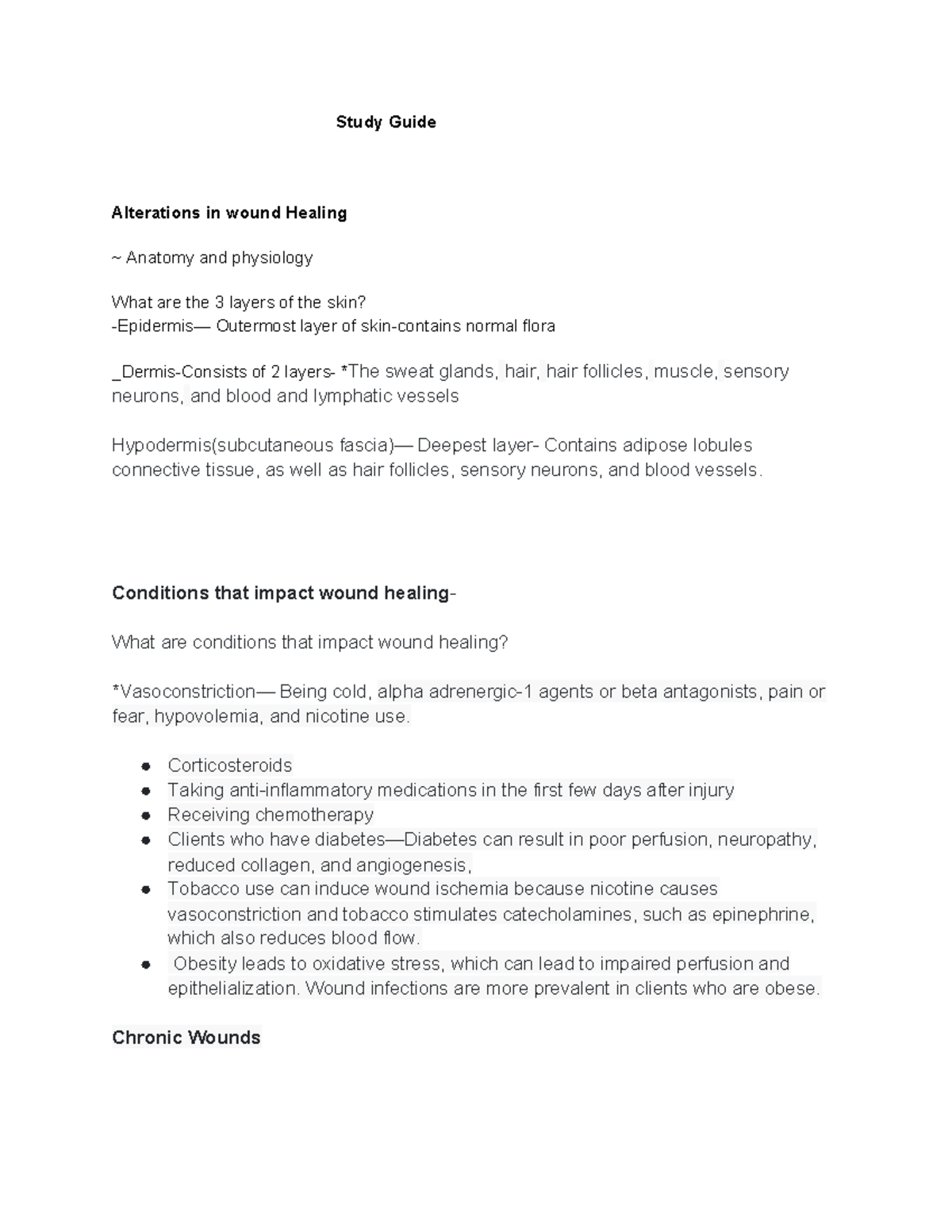 Study Guide: Anatomy & Physiology of Wound Healing (NURS 101) - Studocu