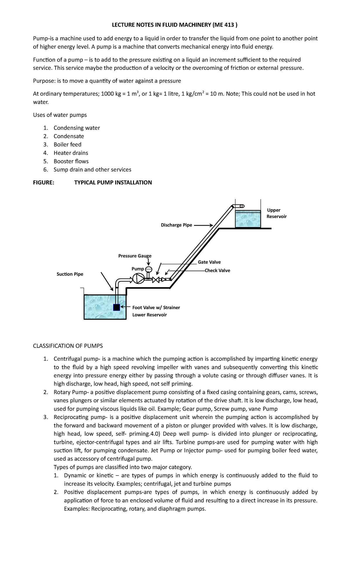 Lecture Notes on Fluid Machinery (ME 413) - Pump Fundamentals and Types ...