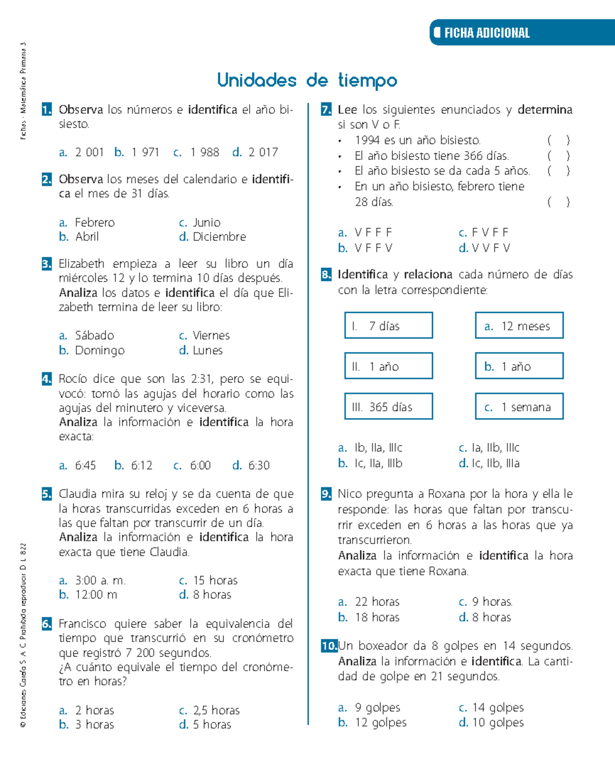FA Matemáticas Primaria 3: Unidades de Tiempo - Ejercicios y Análisis ...