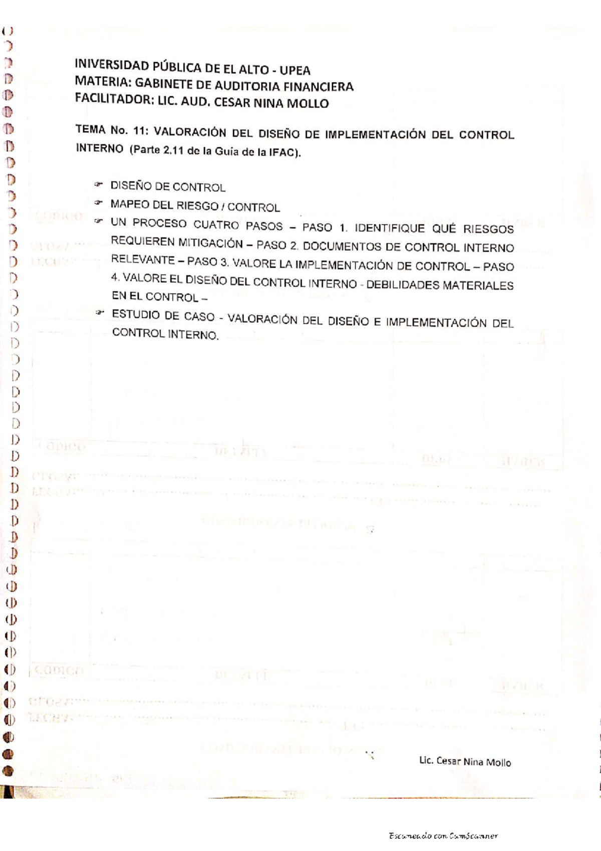 UPEA - Gabinete de Auditoría Financiera: Valoración del Control Interno y RREIR - Studocu