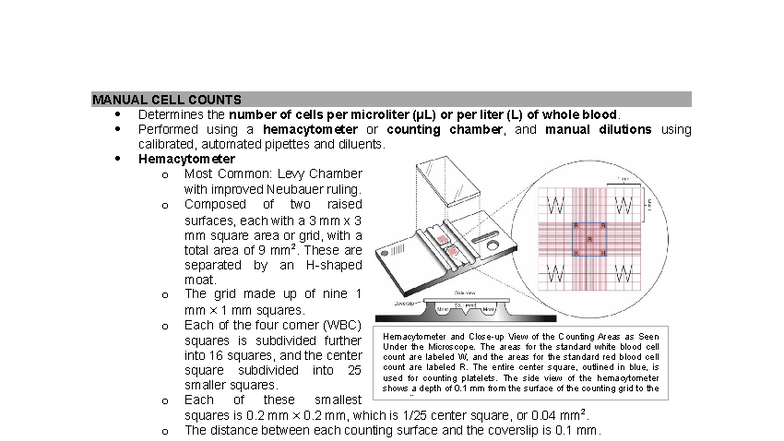 Manual Cell Counts (LAB 101) - Techniques & Calculations from Rodak's - Studocu