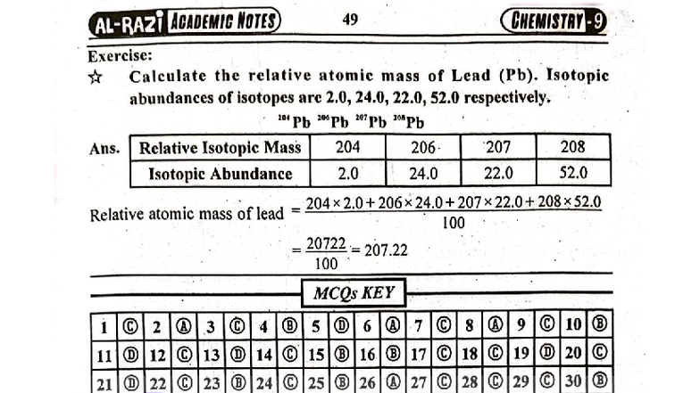 9th Class Chemistry (Chapter 2) Exercise: Atomic Mass & Isotopes - Studocu