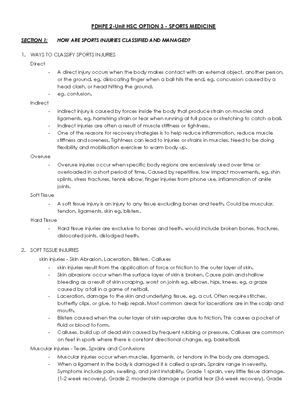 HSC Option 3: Sports Medicine - Classification & Management of Injuries ...