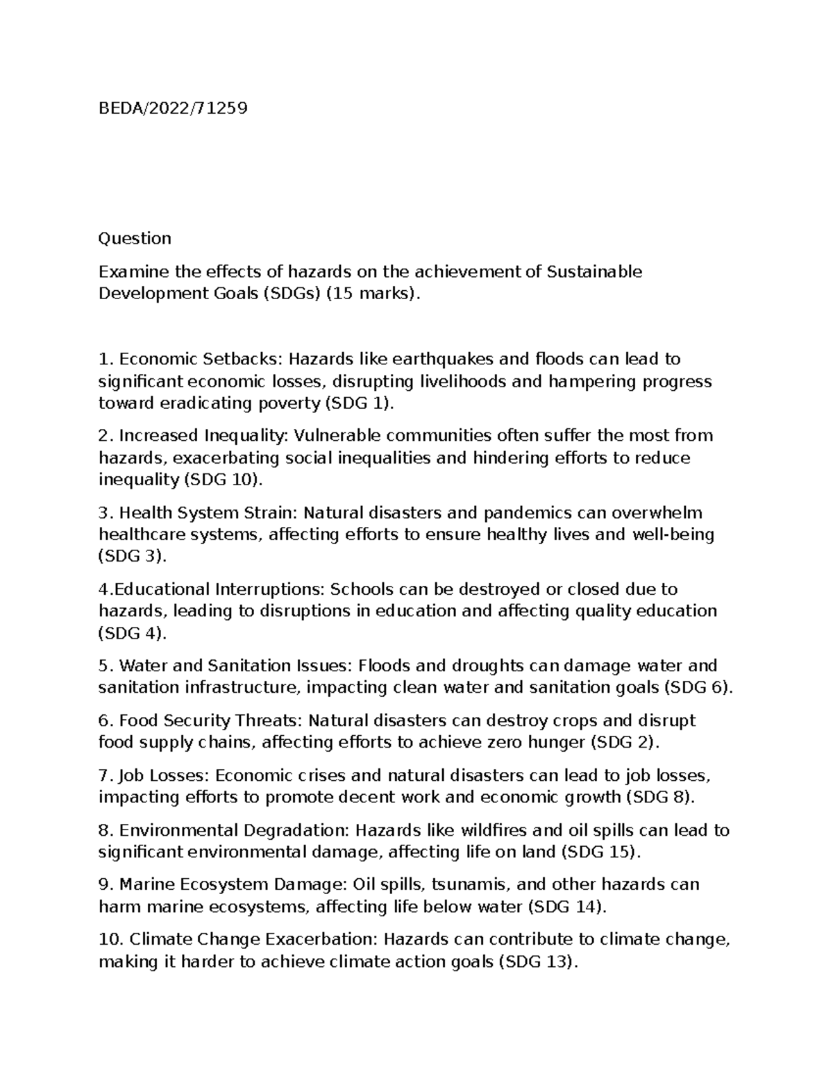 CAT 2 - Examining Hazards' Impact on Sustainable Development Goals ...